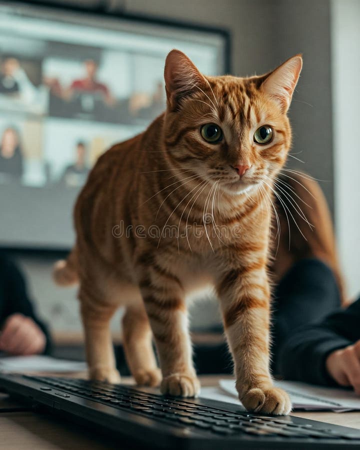 Video Call Where Cat Walks Across Keyboard Mid-presentation Stock ...