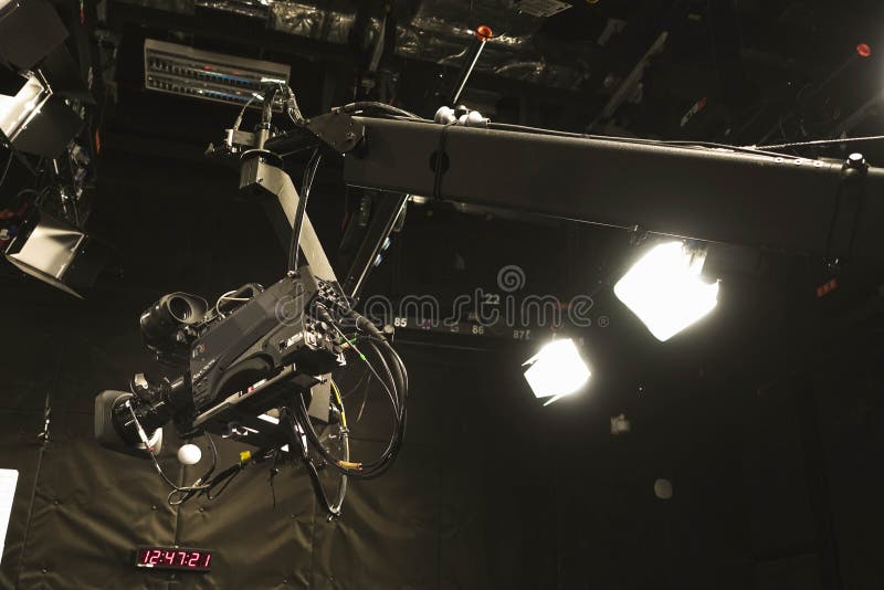 Camera in Broadcast News Room. Stock Photo - Image of conference ...
