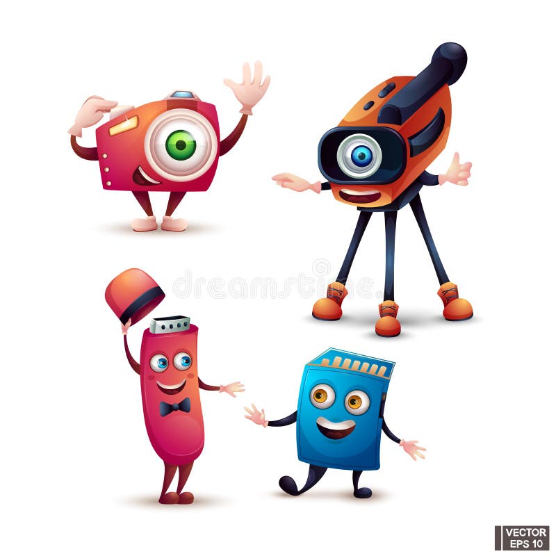 Video Camera, Flash Drive and Memory Card Stock Vector - Illustration ...