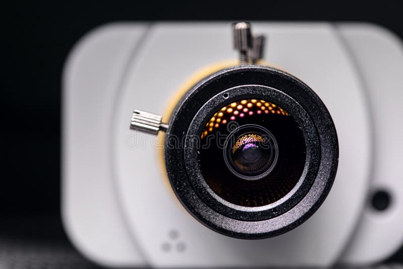 Video Camera Lens Closeup. CCTV Security Camera Stock Photo - Image of ...
