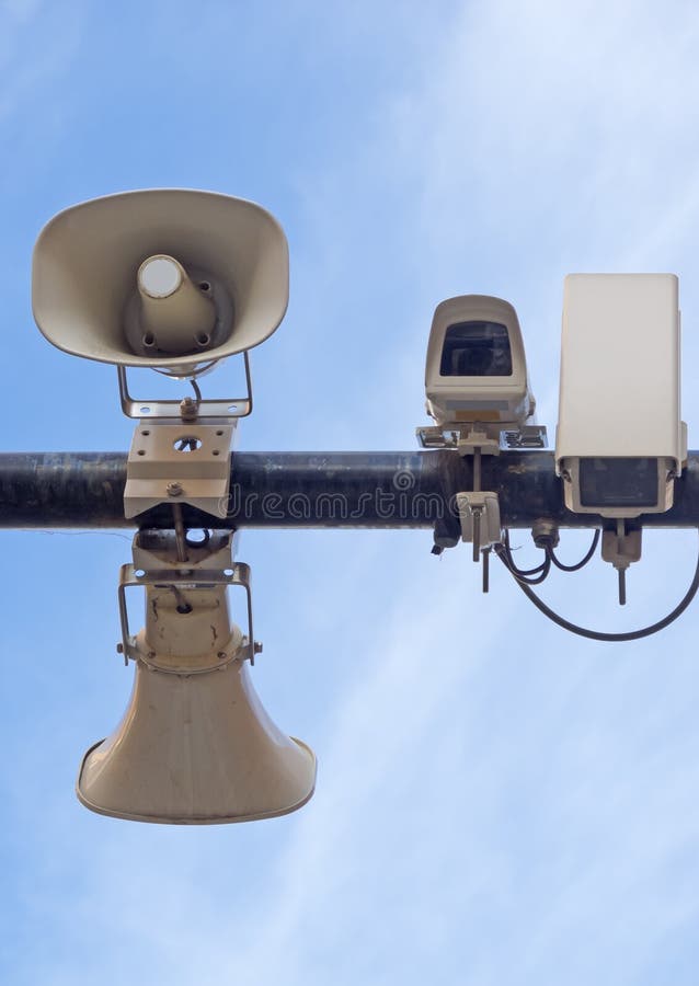 Video Camera and Megaphone. Security System Stock Photo - Image of ...