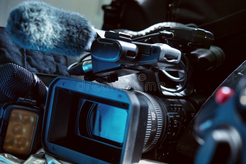 VIDEO CAMERA with MICROPHONE Stock Image - Image of production, program ...