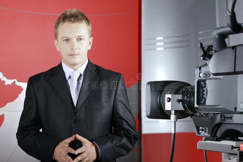 Real Television News Reporter and Video Camera Stock Image - Image of ...