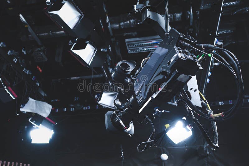 Camera in Broadcast News Room. Stock Photo - Image of conference ...