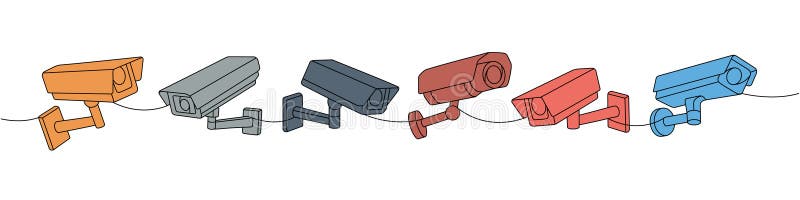 Video Cameras One Line Colored Continuous Drawing. External CCTV ...