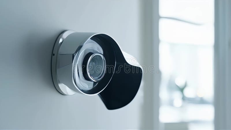 Silver Security Camera Mounted on White Wall Near Window Offering Home ...