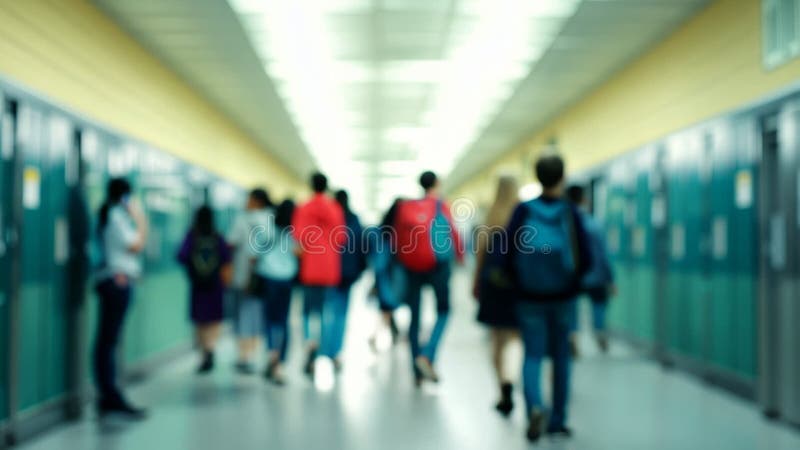 Busy School Hallway: Students Moving between Classes. Generative Ai ...