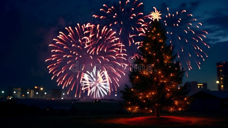 The Video Captures Vibrant Fireworks Exploding in the Night Sky Above a ...