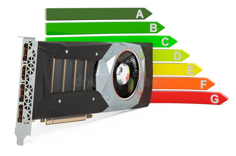 Video Card, GPU with Energy Efficiency Chart, 3D Rendering Stock ...