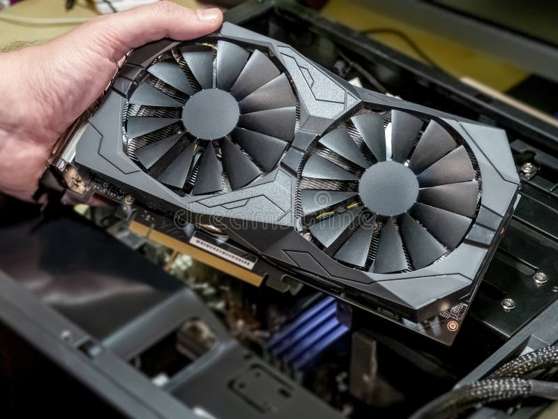 Video Card and Open Computer Case. Graphics Adapter or Graphics Card in ...