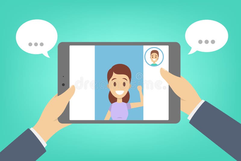 Video Chat with Friend on Tablet Computer Stock Vector - Illustration ...