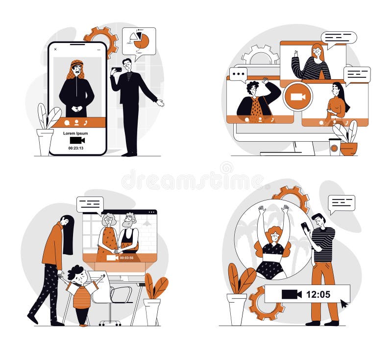 Video Chatting Flat Concepts Stock Vector - Illustration of isolated ...