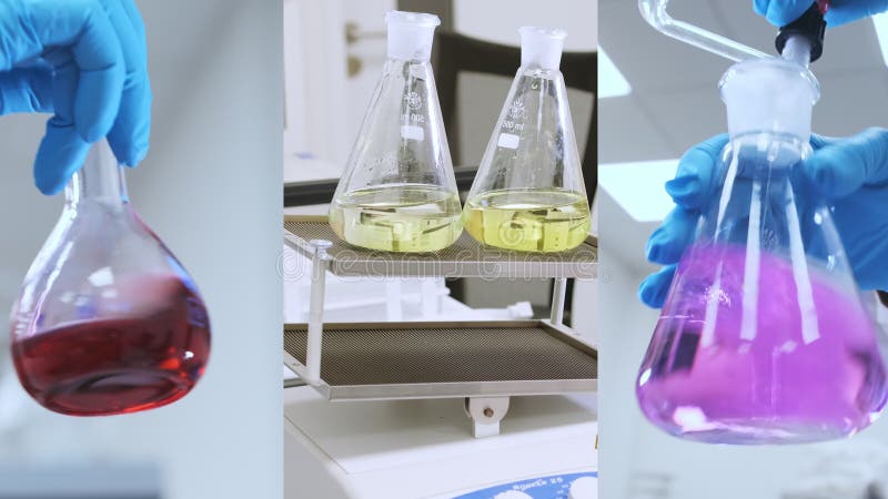 Video Collage from Chemical Laboratory Mixing Solvents, Using Shaker ...