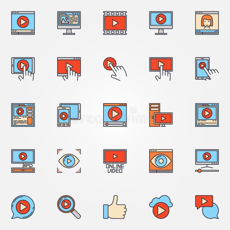 Video colorful icons set stock vector. Illustration of broadcasting ...