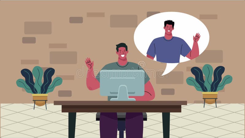 Video Conference Animation with Friends Using Desktop Stock Footage ...