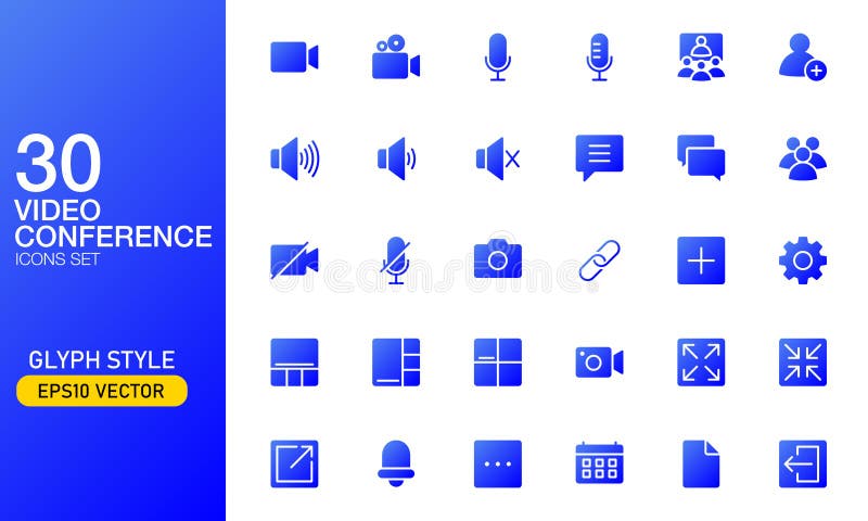 Video Conference App User Interface Icon Set in Glyph Style Stock ...