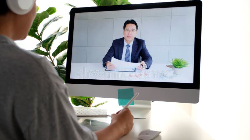 Video Conference, Businessman Making Video Call To Employee with ...