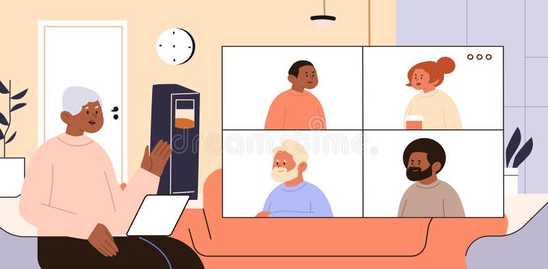 Video Conference Call Group Meeting Diverse People Remote Communication ...