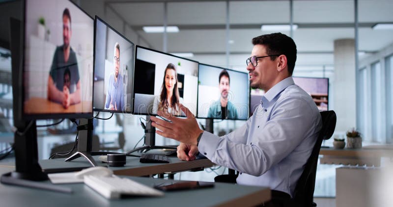 Video Conference Call. Remote Virtual Meeting Stock Image - Image of ...