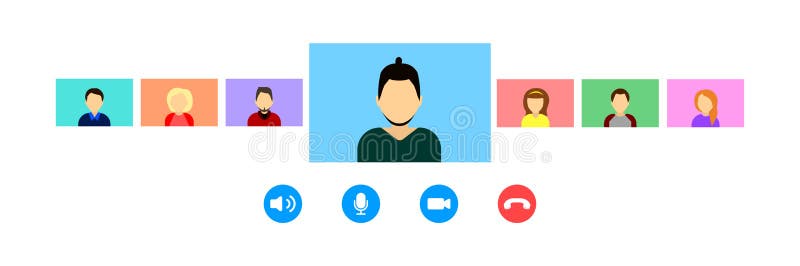 Video Conference with Characters. Group Video Call. Remote Work, Online ...