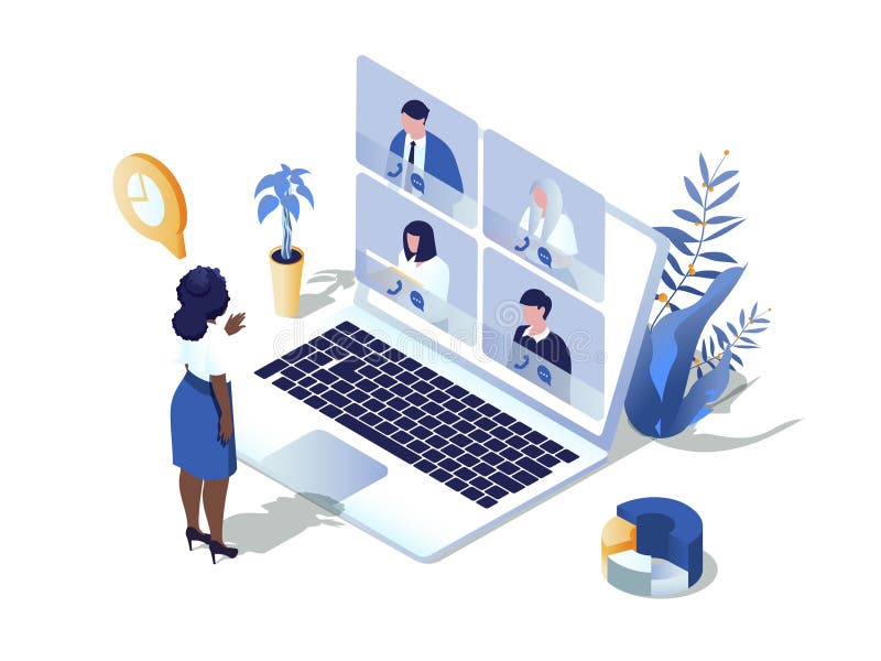 Video Conference Concept 3d Isometric Web Scene. Vector Illustration ...