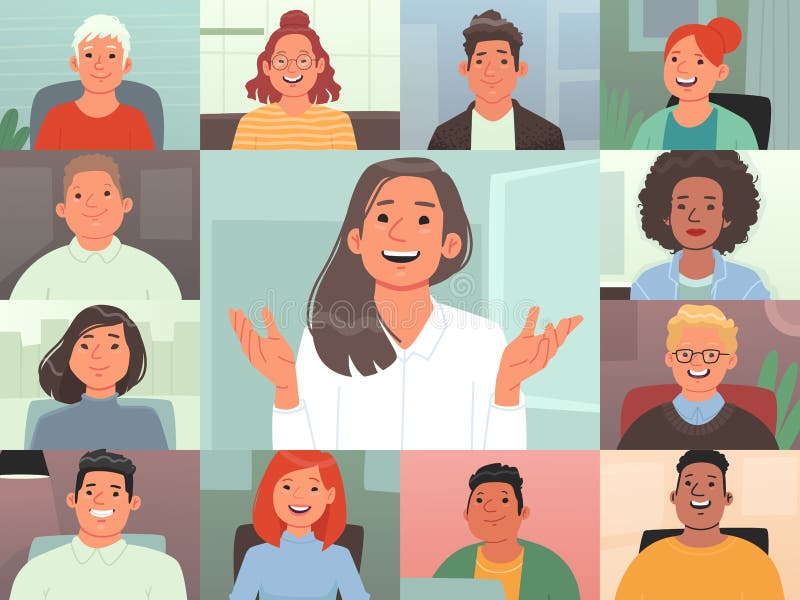 Video Conference. Group Video Call. Colleagues Communicate Using a ...