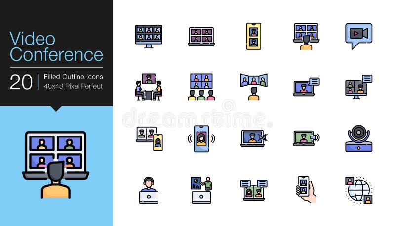 Video Conference Icons. Filled Outline Design Stock Vector ...