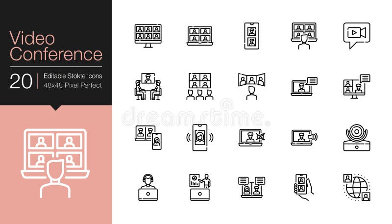 Video Conference Icons. Modern Line Design. for Presentation, Graphic ...