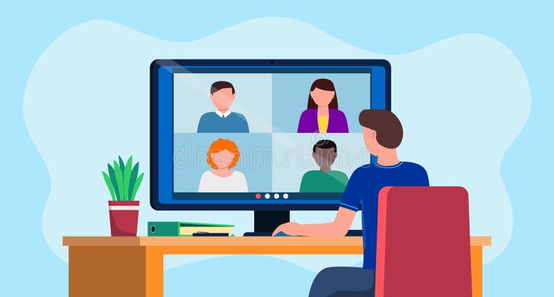 Video Conference Illustration. People Talking by Computer Programm ...
