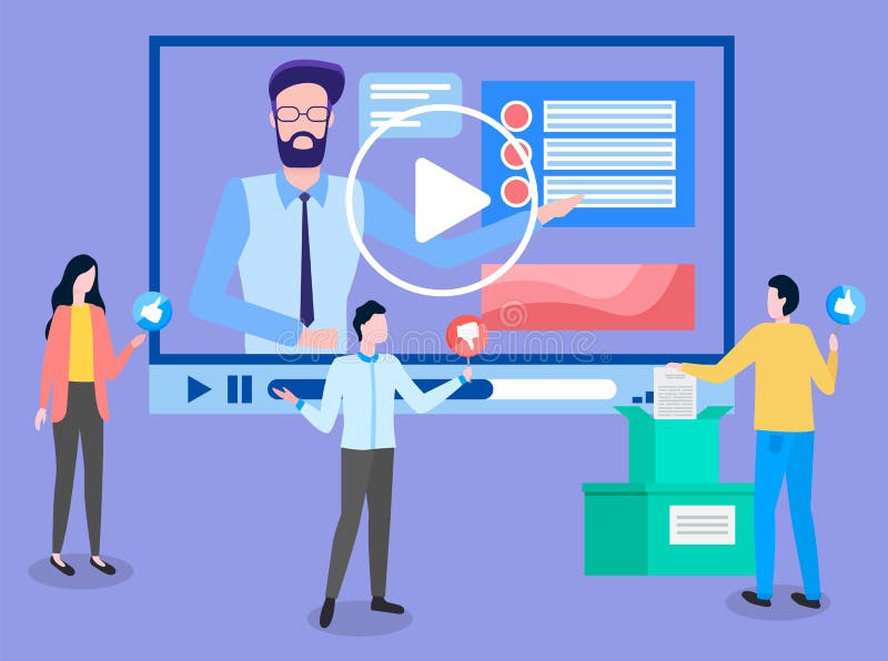 Video Conference or Interview, People Communicating with Man on Screen ...