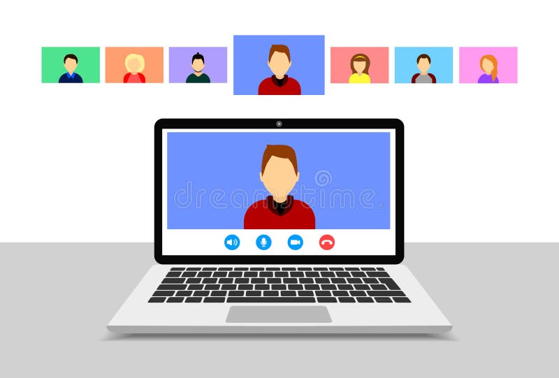 Video Conference on Laptop. Online Meeting. Group Video Call. Vector ...