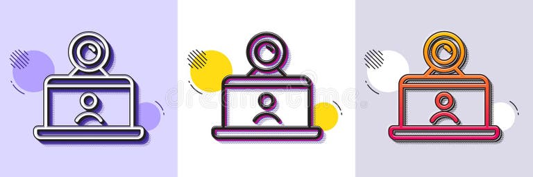 Video Conference Line Icon. Online Training Sign. Halftone Dotted ...
