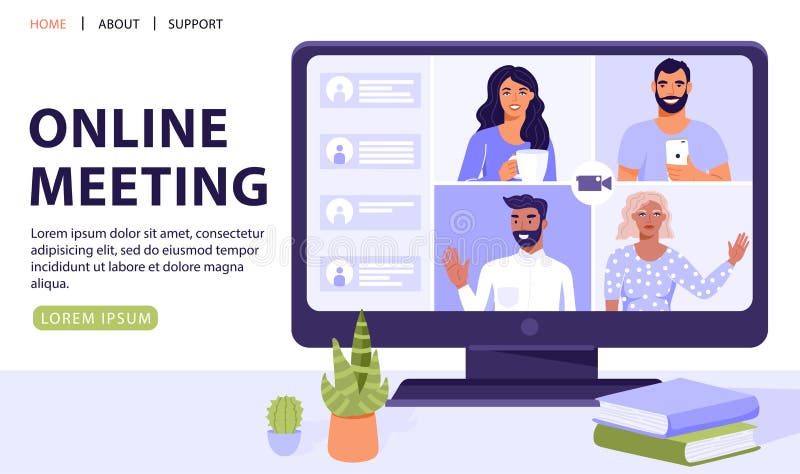 Video Conference or Online Meeting Concept. Team of People on Computer ...