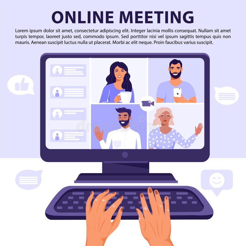 Video Conference or Online Meeting Concept. Team of People Having ...