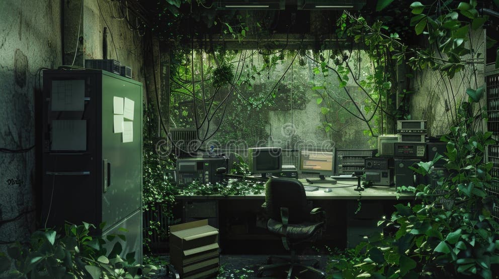 Video Conference Overgrown Computer Room, Zoom Background Stock ...