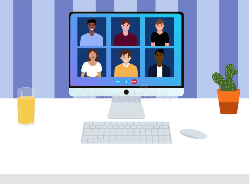 Video Conference with People. Working Meeting. Conference Video Call ...