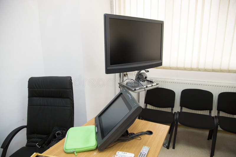 Video Conference System and the Conference Leader Desk Stock Image ...