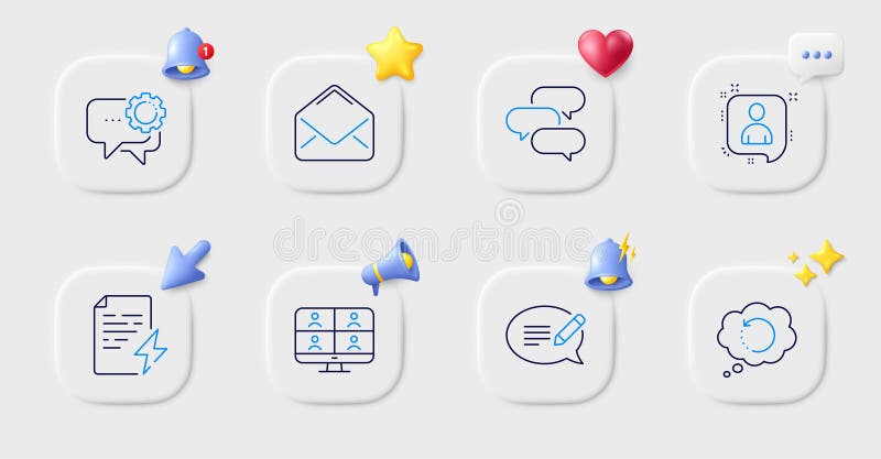 Video Conference, Talk Bubble and Power Certificate Line Icons. for Web ...