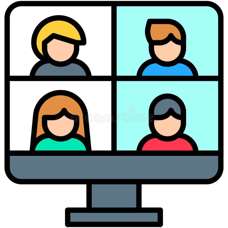 Video Conference, Telecommuting or Remote Work Icon, Vector ...