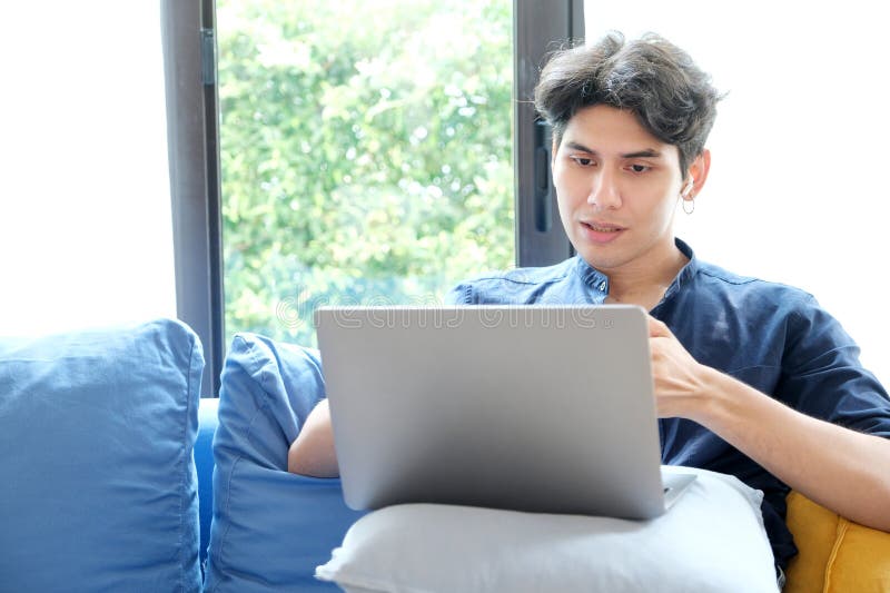 Video Conference, Work from Home, Young Man Making Video Call with ...