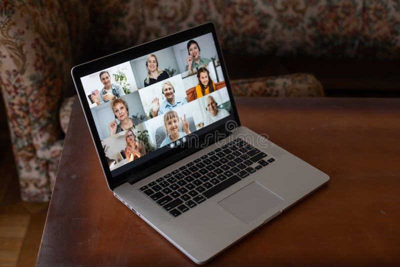 Video Conferencing Call Waving Hello with Hand Editorial Photo - Image ...