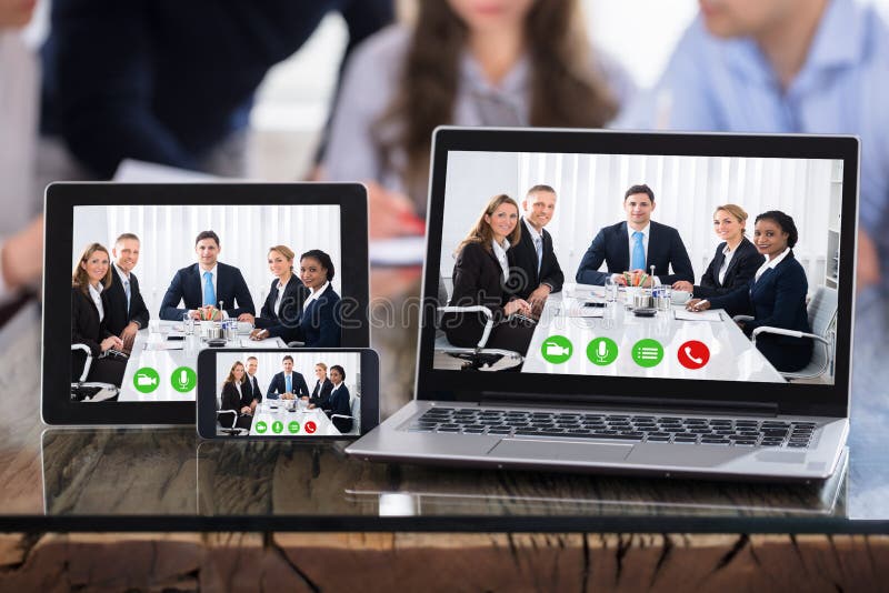 Video Conferencing on an Electronic Devices Stock Image - Image of ...