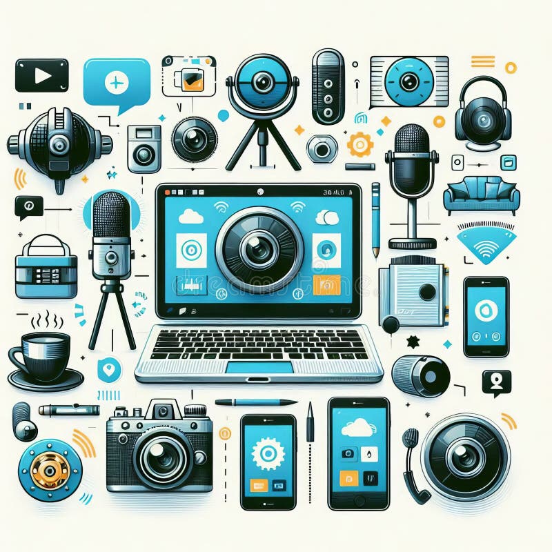 Video Conferencing Interface with Camera, Microphone, and Shrin Stock ...