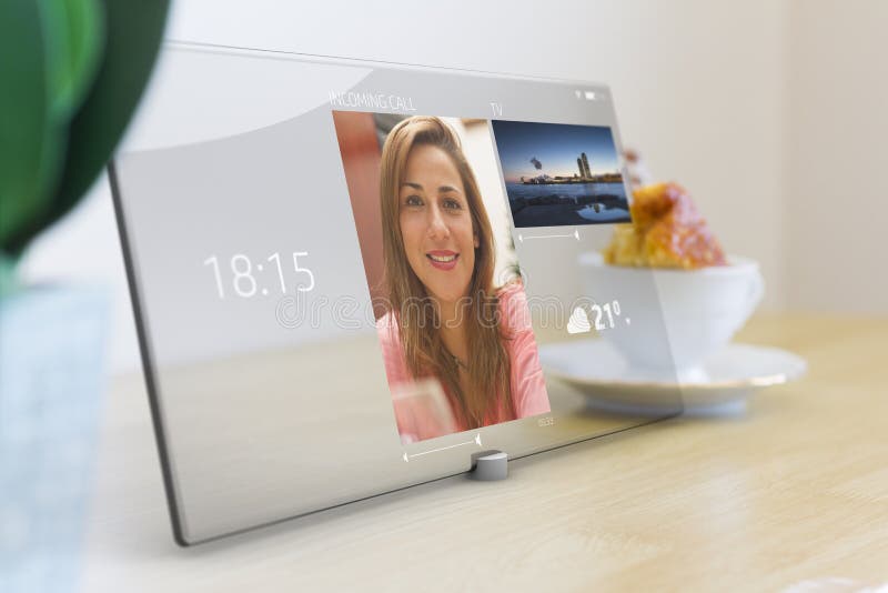 Video Conferencing on Tablet with Glass Touch Screen Stock Photo ...