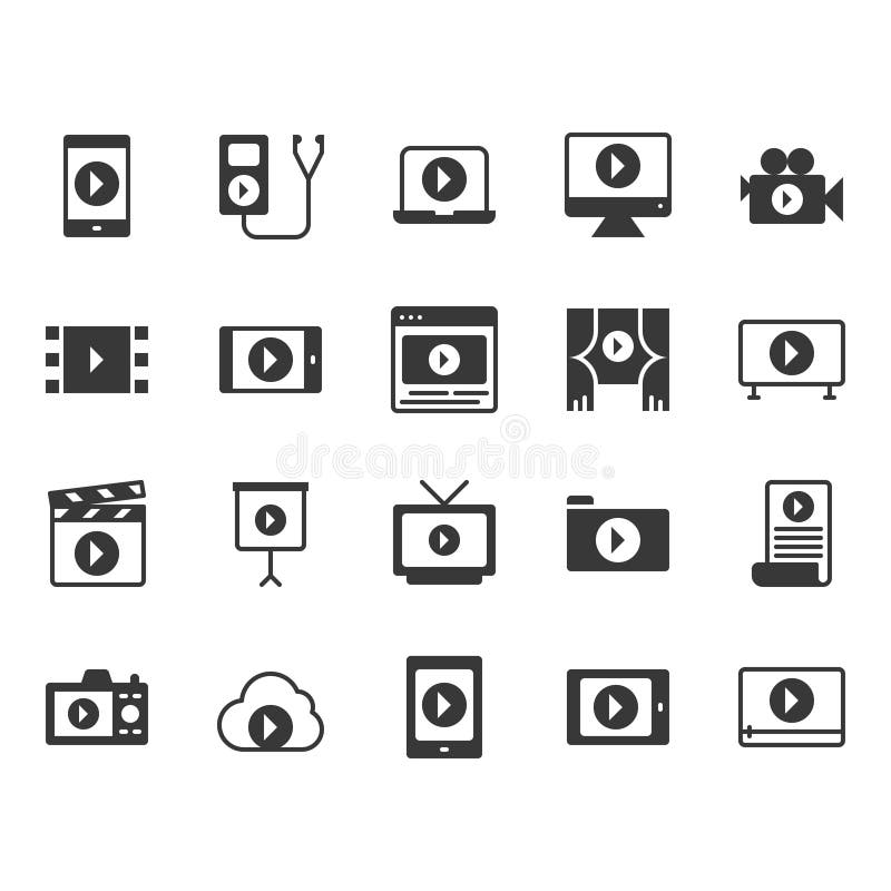Video Content Icon and Symbol Set Stock Vector - Illustration of media ...