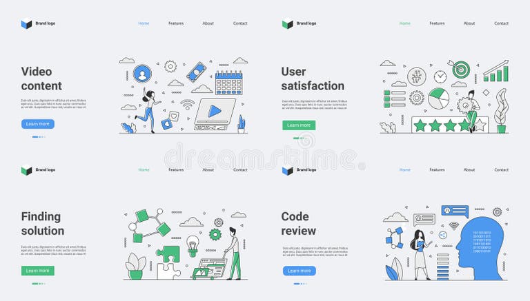 Video Content, User Satisfaction, Solution Finding Code Review Website Template Vector ...