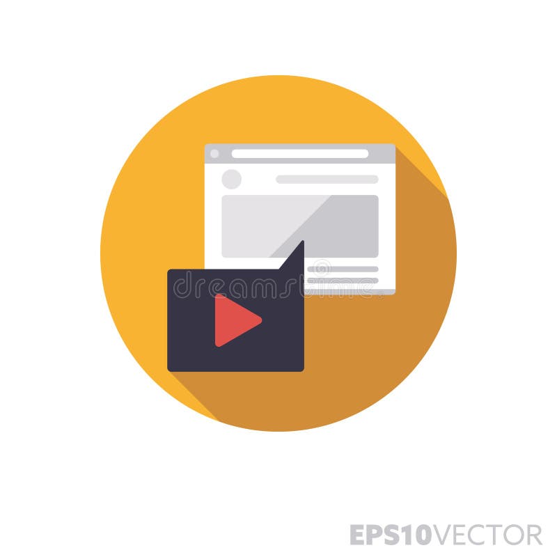 Video Content on Website Flat Design Long Shadow Color Vector Icon ...