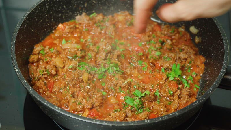 Video of Cooking of Fried Mince with Tomato Sauce Stock Footage - Video ...