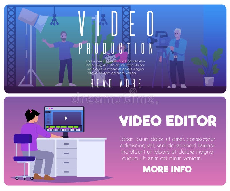 Video Creation and Editing, Set of Vector Banners with Place for Text ...