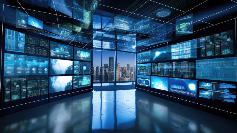 Video Data Center with Computer Monitor Stock Illustration ...